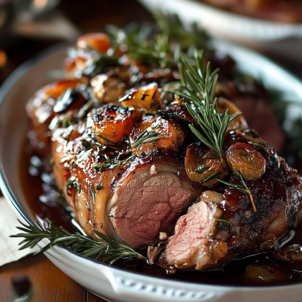 Tender Slow-Roasted Lamb Shoulder Glazed with Rosemary
