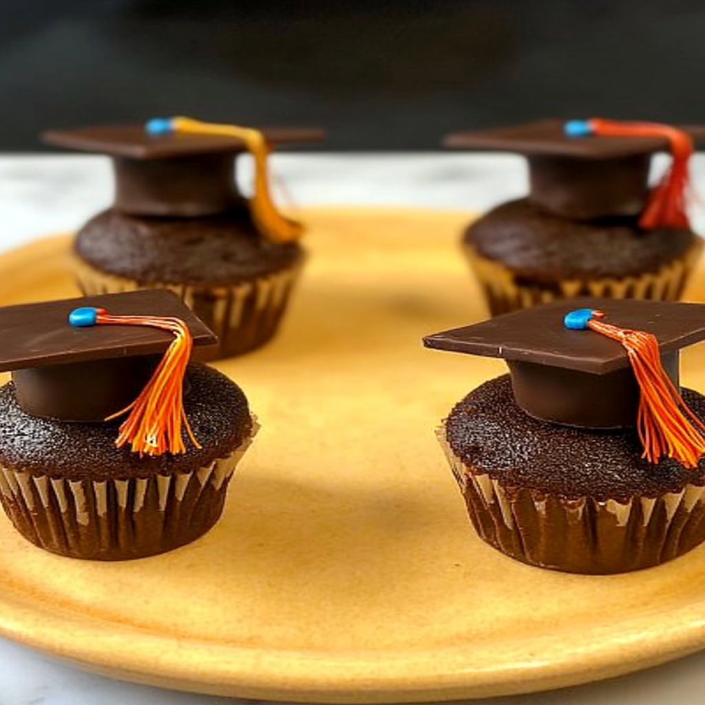 Graduation Cupcakes with Chocolate Graduation Caps
