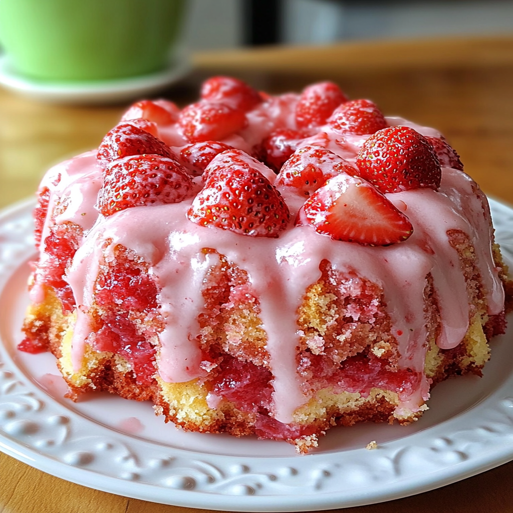 Strawberry Honeybun Cake with Strawberry Cream Icing