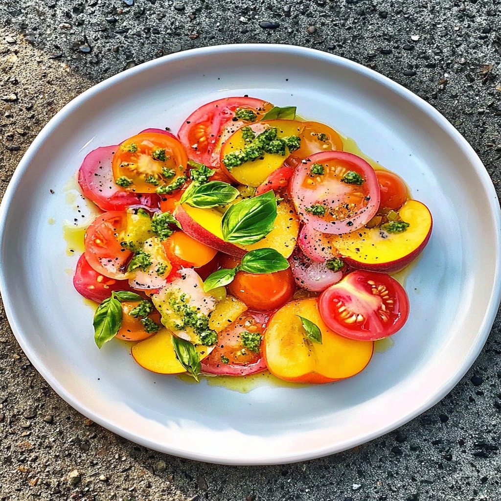 Heirloom Tomato and Peach Salad with Basil Vinaigrette