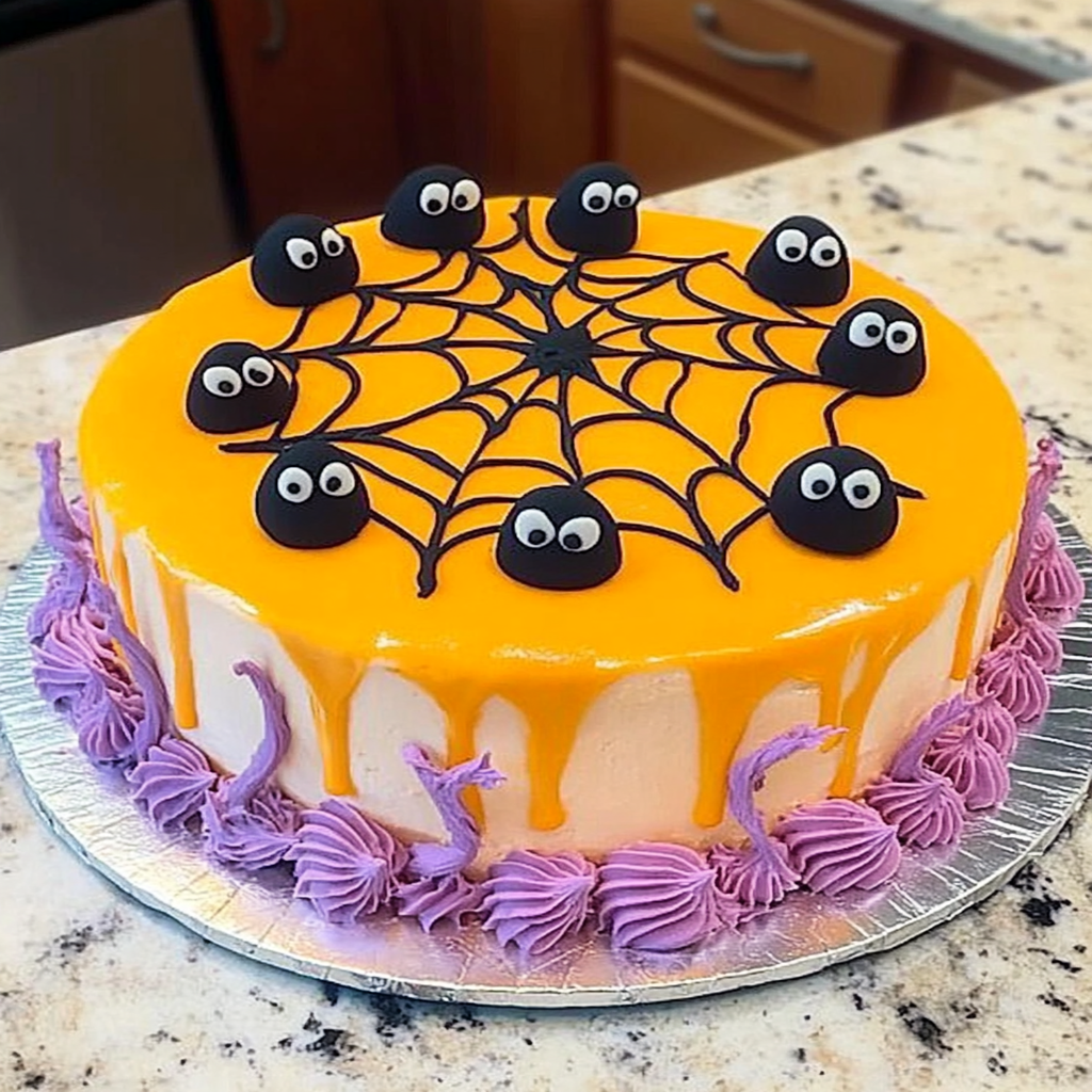 Pastel Halloween Spiderweb Cake