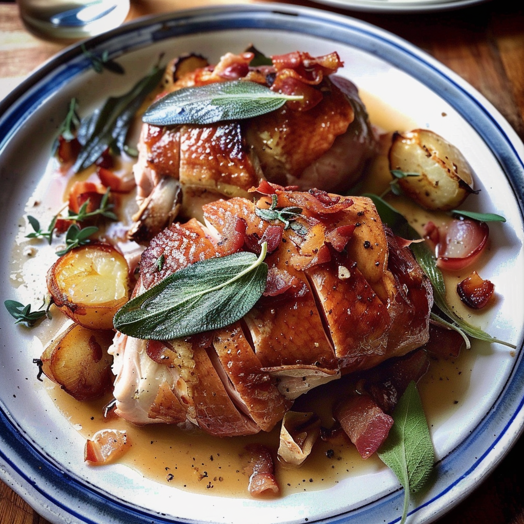 Brined Roast Pheasant with Sage, Pancetta and Marsala Gravy