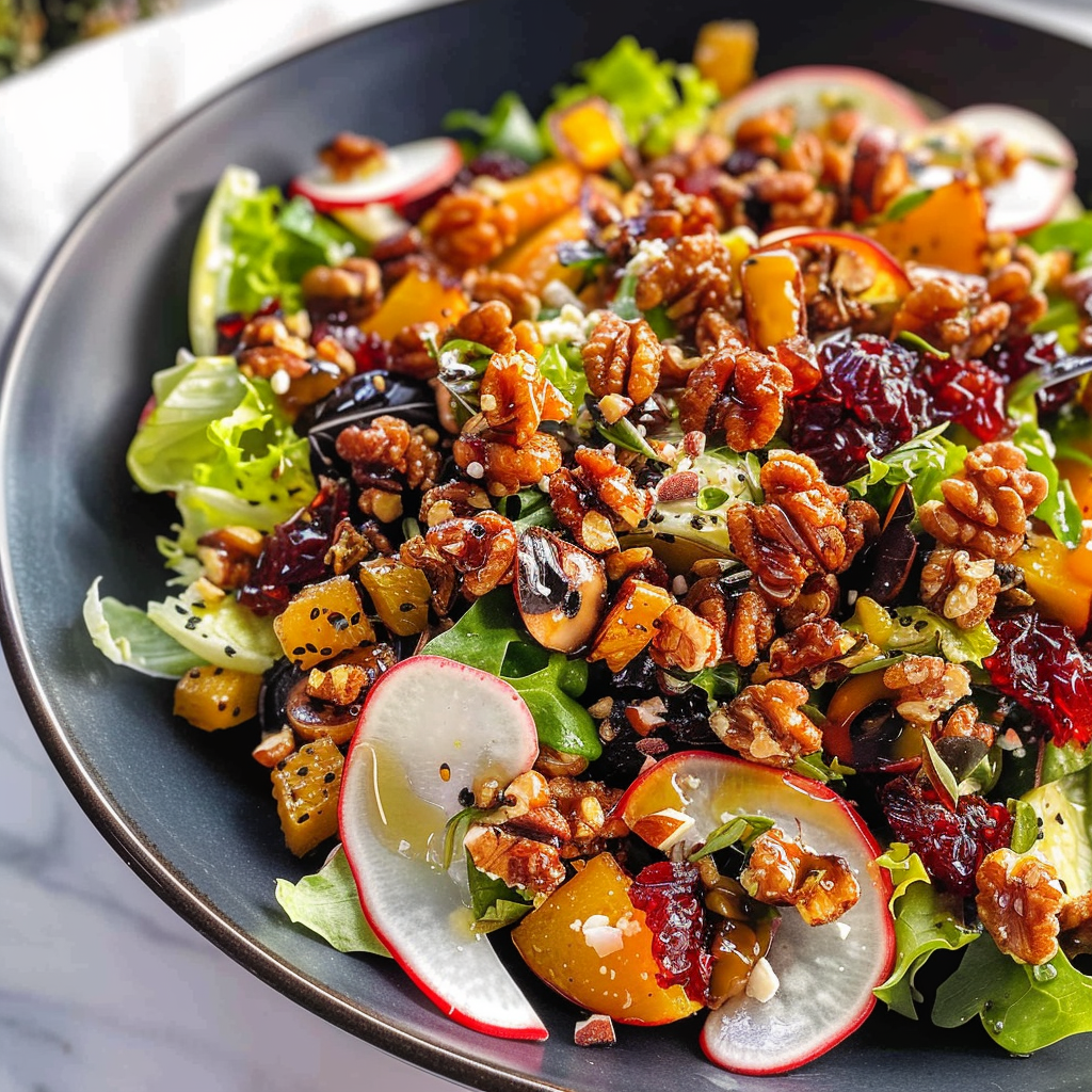 Upscale Fall Harvest Salad with Candied Walnuts
