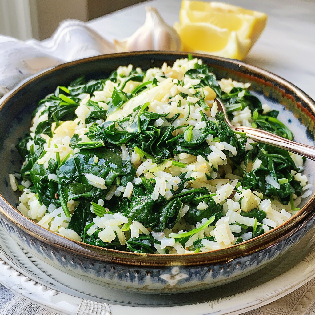 One-Pot Spinach Recipe with Rice and Garlic