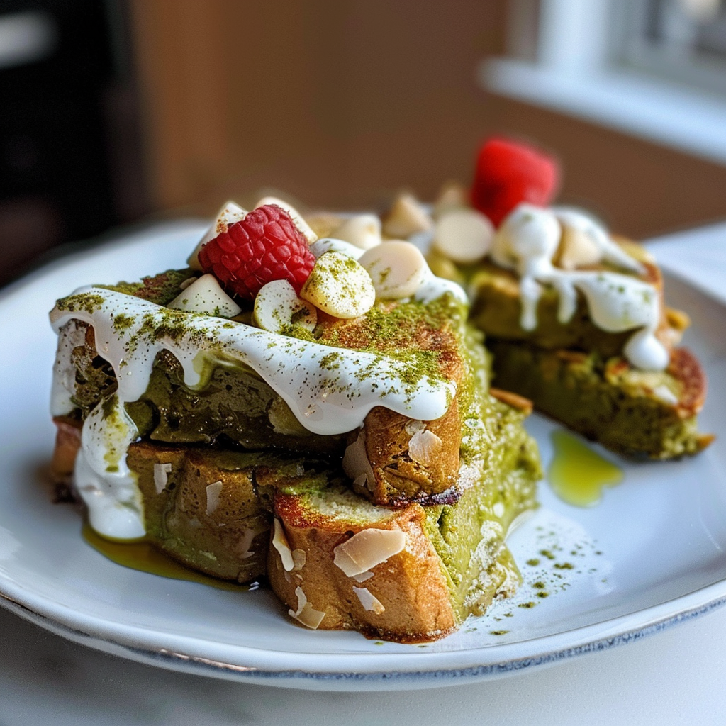 Friendsgiving Matcha French Toast with White Chocolate Chips