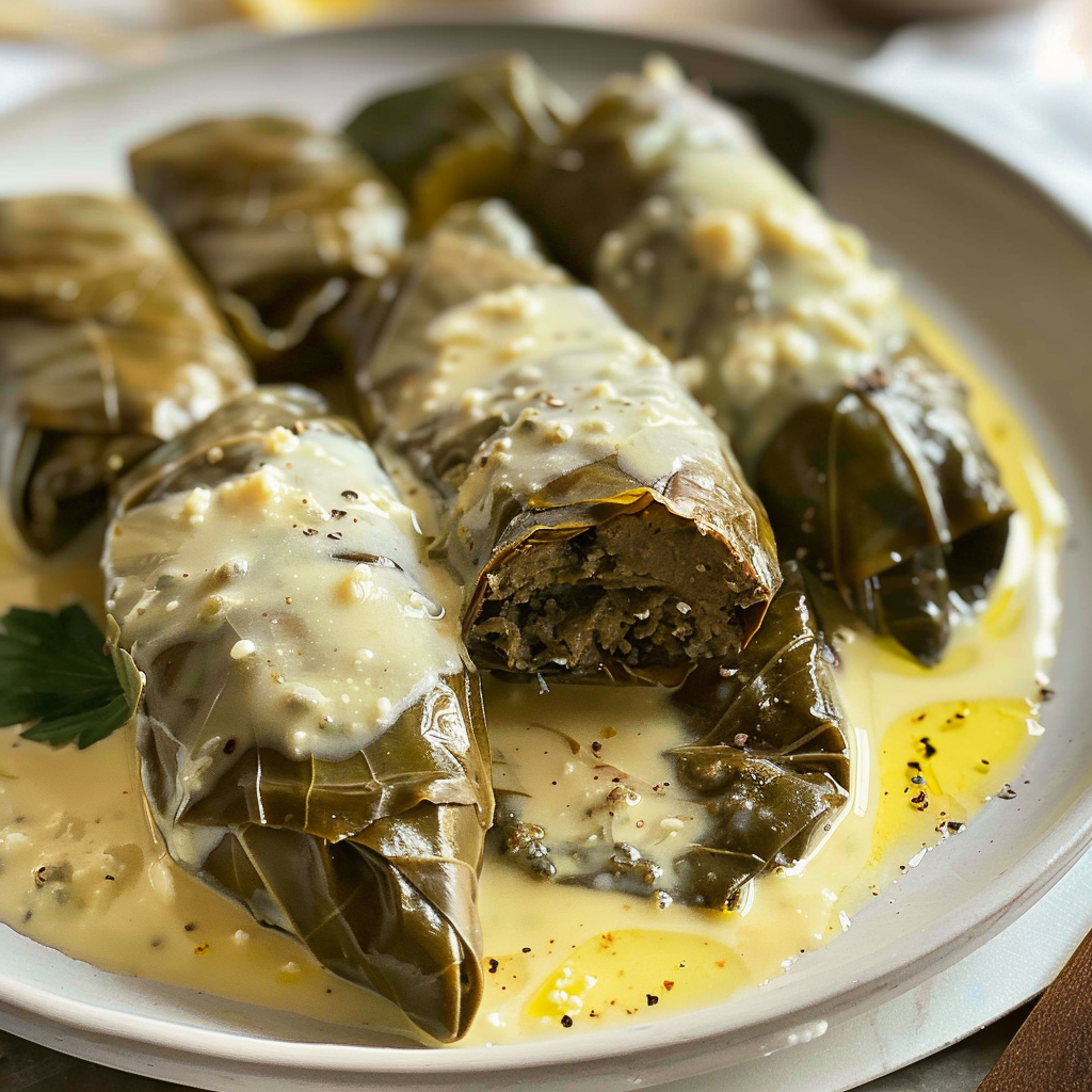 Greek Dolmades with Avgolemono Sauce