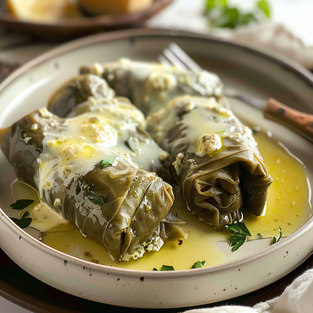 Greek Dolmades with Avgolemono Sauce