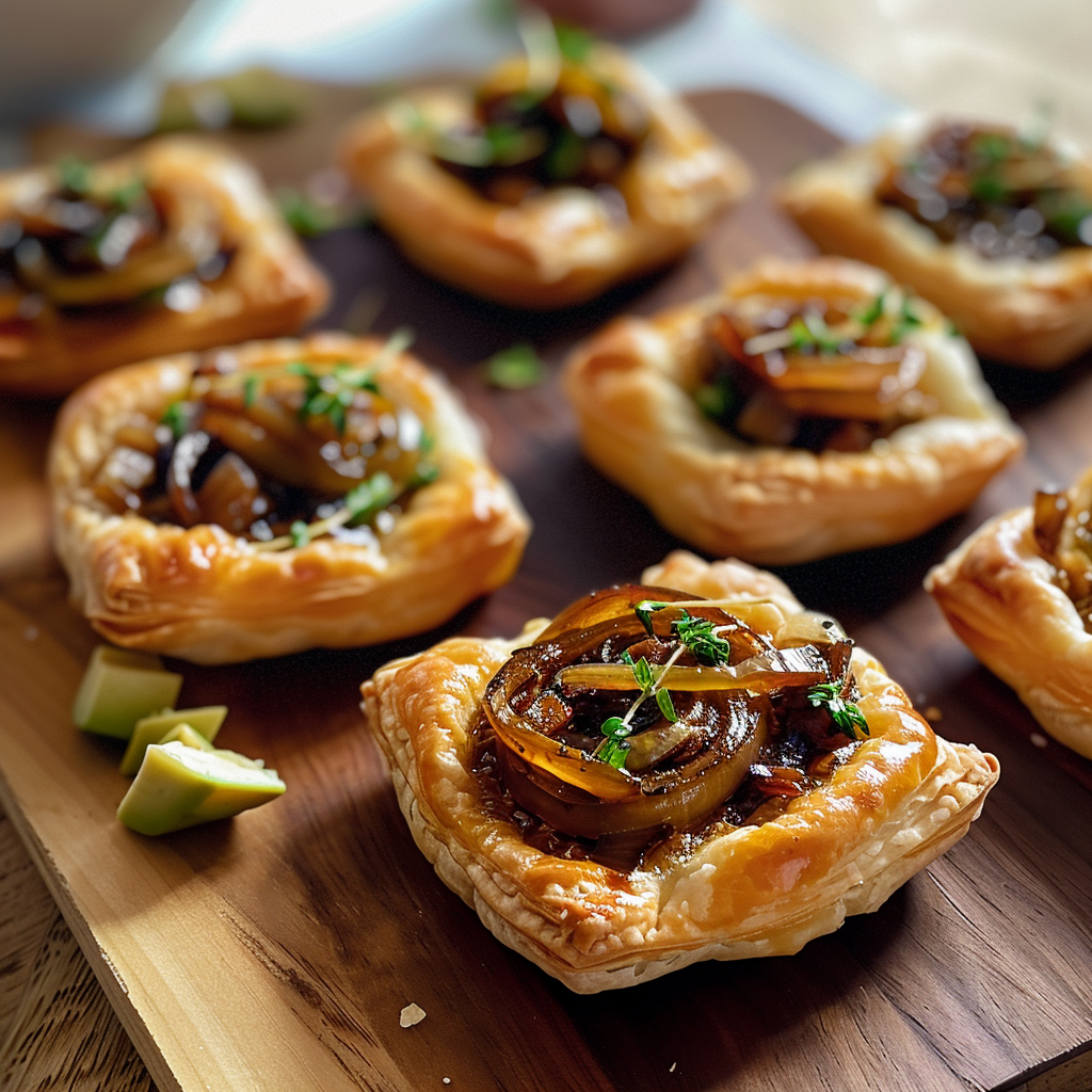 Mini Puff Pastry Tarts with Caramelized Onions
