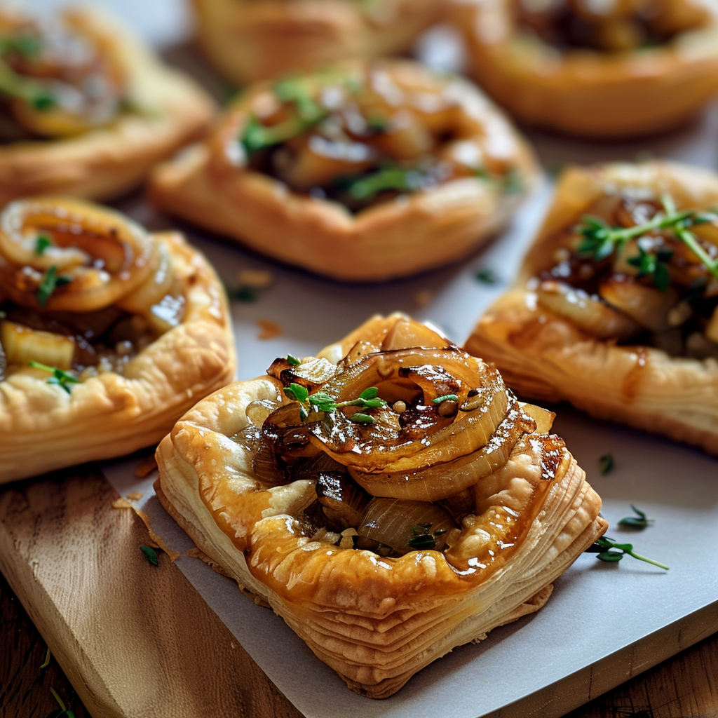Mini Puff Pastry Tarts with Caramelized Onions